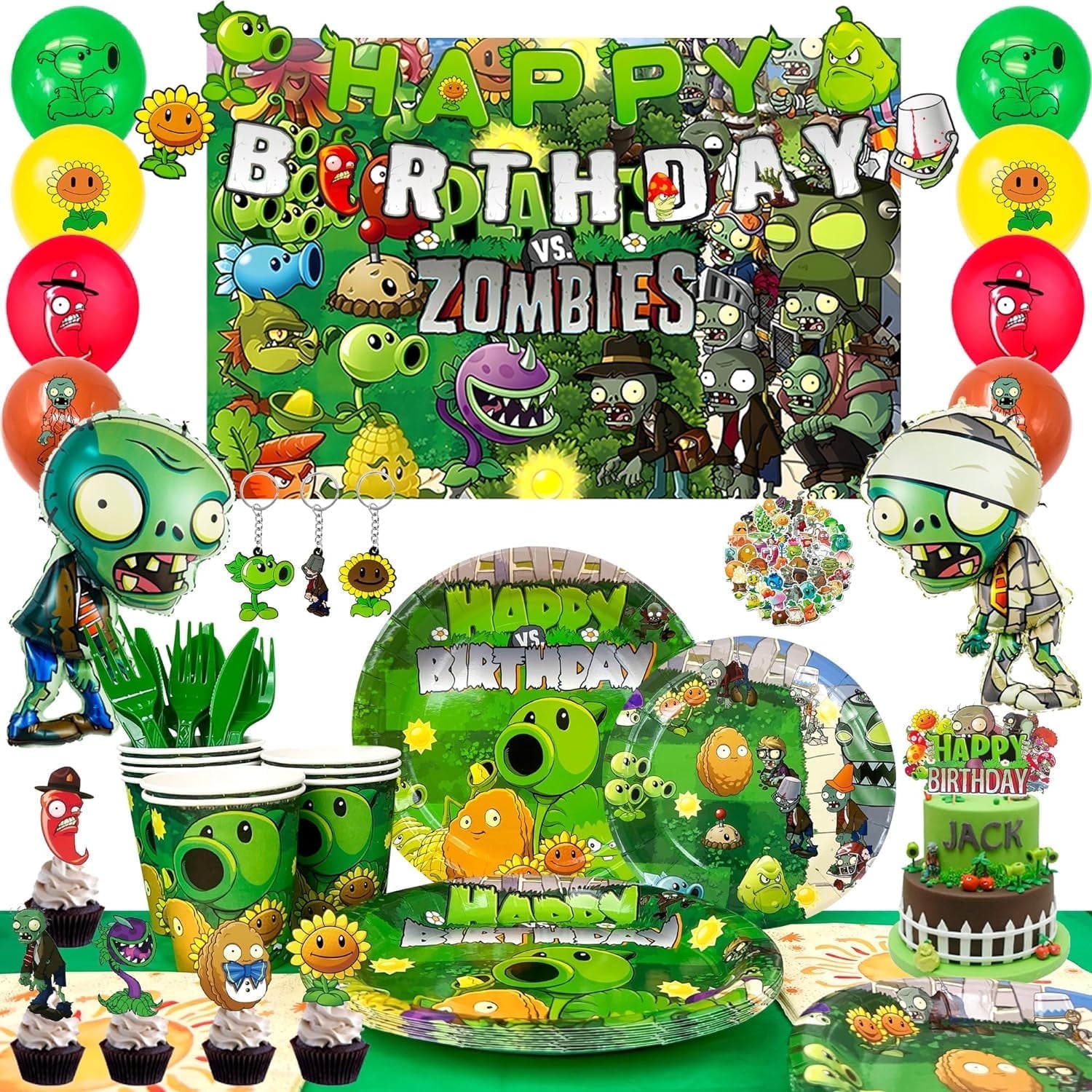 Plants vs Zombies Birthday Party Kit - Balloons, Plates, Cups, Napkins ...