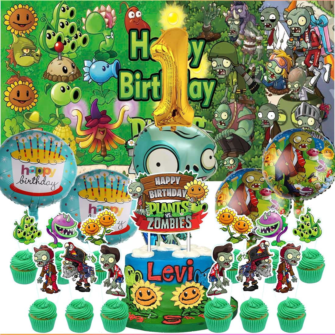 Plants vs Zombies Party Supplies Decor 1st Kit Balloons Birthday Cake ...