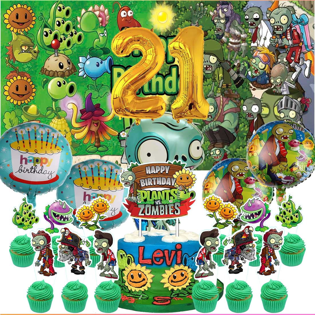 Plants vs Zombies Party Supplies Decor 21th Kit Balloons Birthday Cake ...