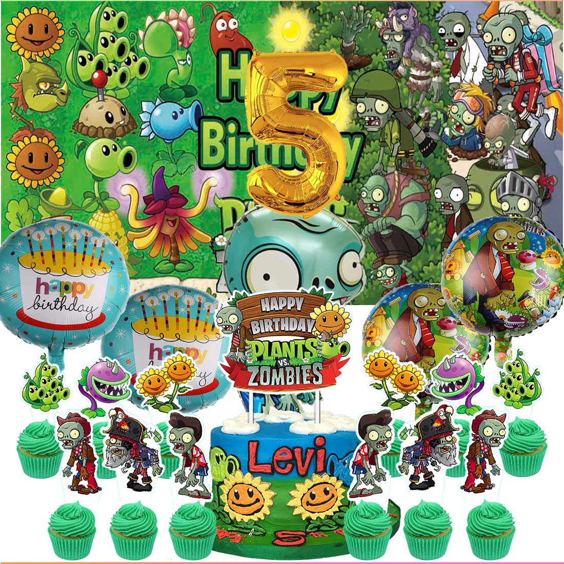 Plants vs Zombies Party Supplies Decor 5th Kit Balloons Birthday Cake ...