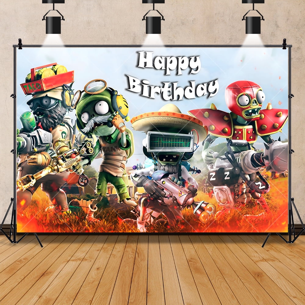 Plants vs. Zombies Sunflower Pea Shooter Game Birthday Party Backdrop ...
