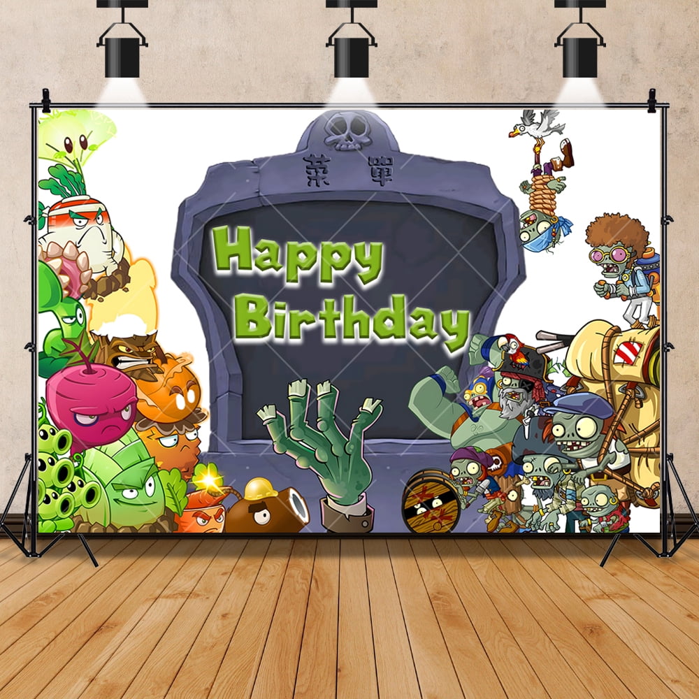 Plants vs. Zombies Sunflower Pea Shooter Game Birthday Party Backdrop ...