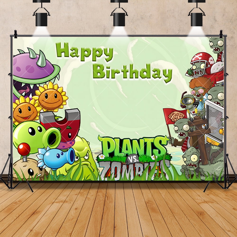 Plants vs. Zombies Sunflower Pea Shooter Game Birthday Party Backdrop ...