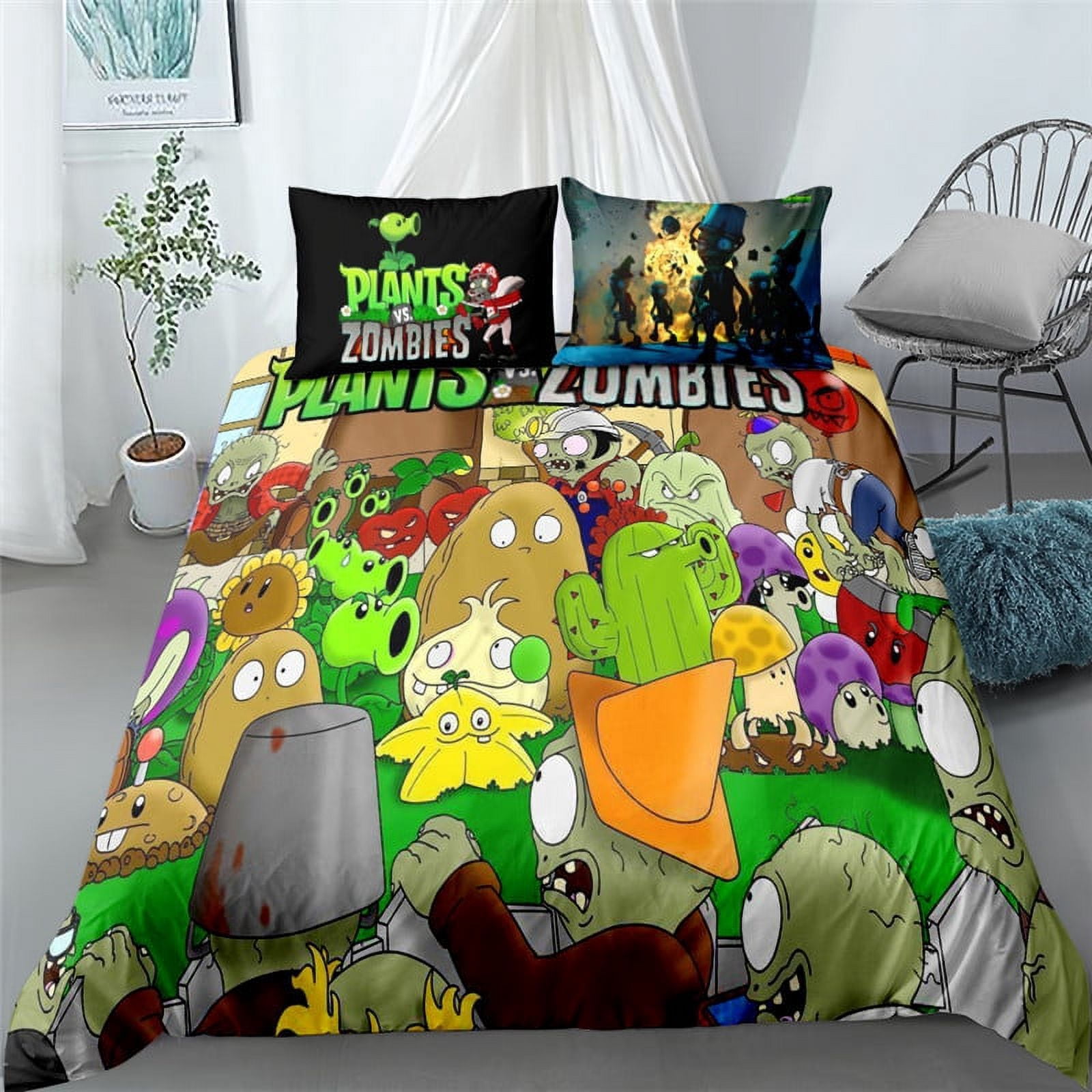 Plants vs. Zombies three-piece bedding set, 2 pillowcases and 1 quilt ...