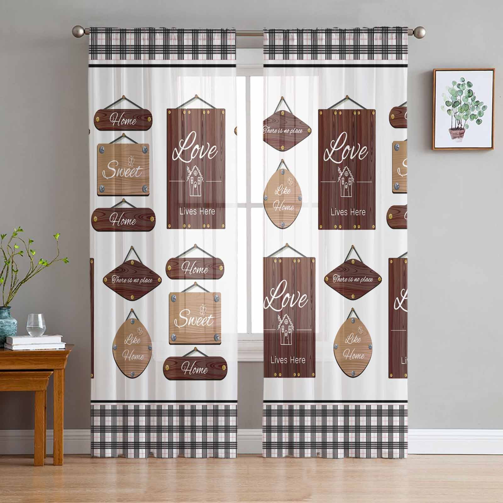 Plaque Board Text Triangle Tulle Sheer Window Curtains For Living Room ...