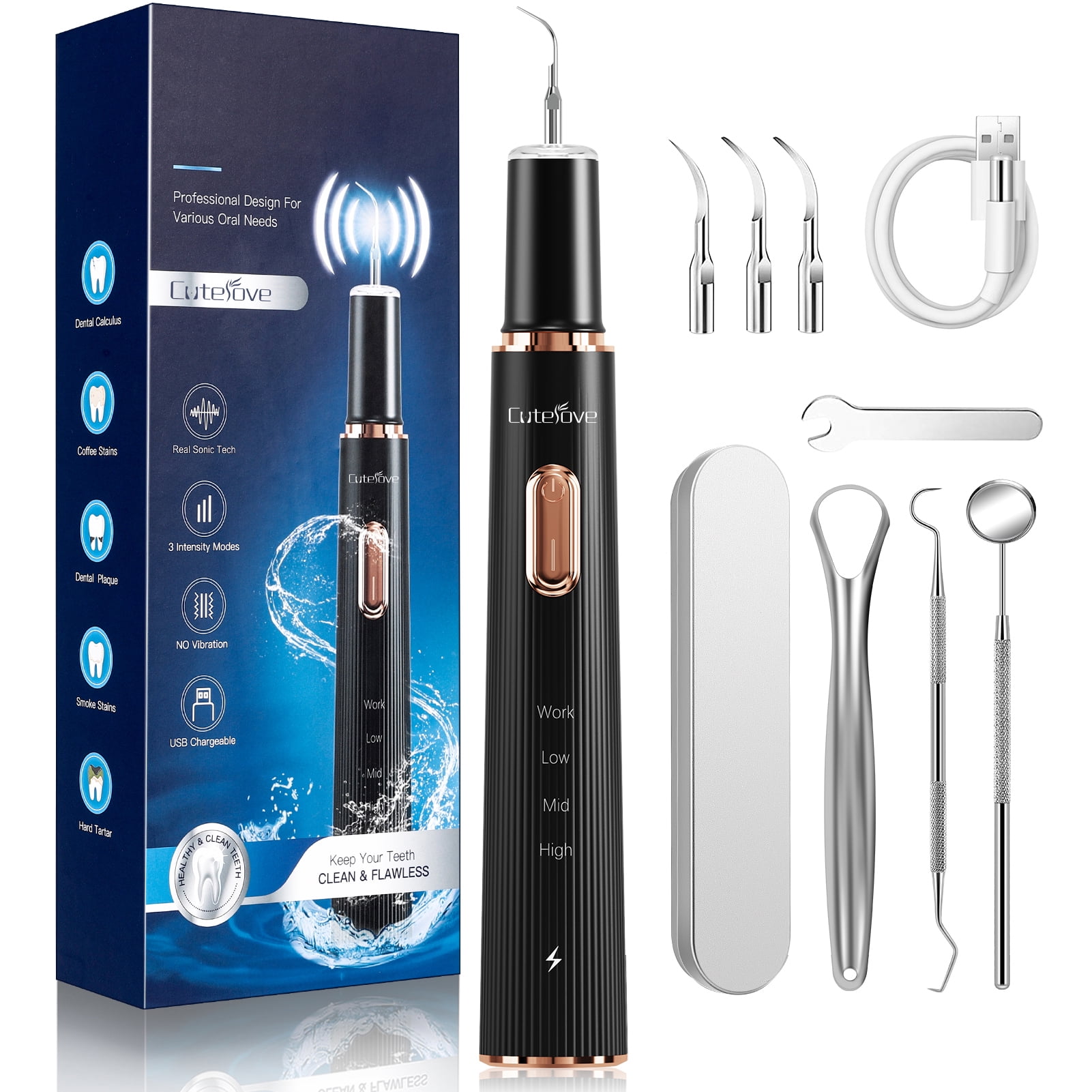 Ultrasonic Electric Tooth Cleaner: Tartar & Plaque Remover with 3 Modes ...