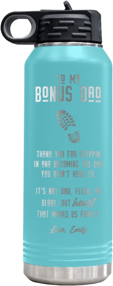PlaqueMaker Personalized Bonus/Step Dad Water Bottle - Includes a ...