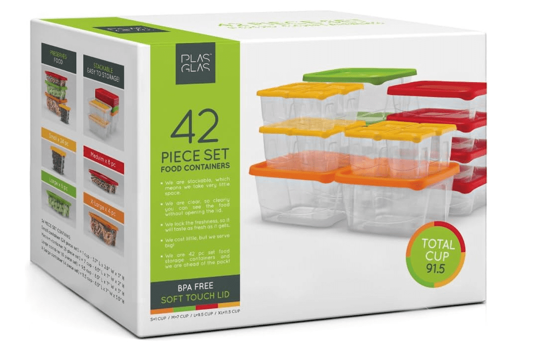 Plas Glas Plastic Reusable Stackable Food Storage Container Set 42 ...