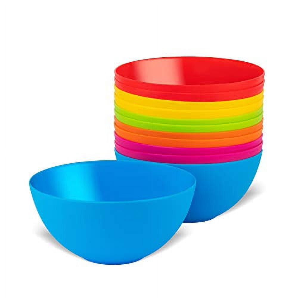 Plaskidy Kids Plastic Bowls Set of 12, 24 Oz, Brightly Colored ...