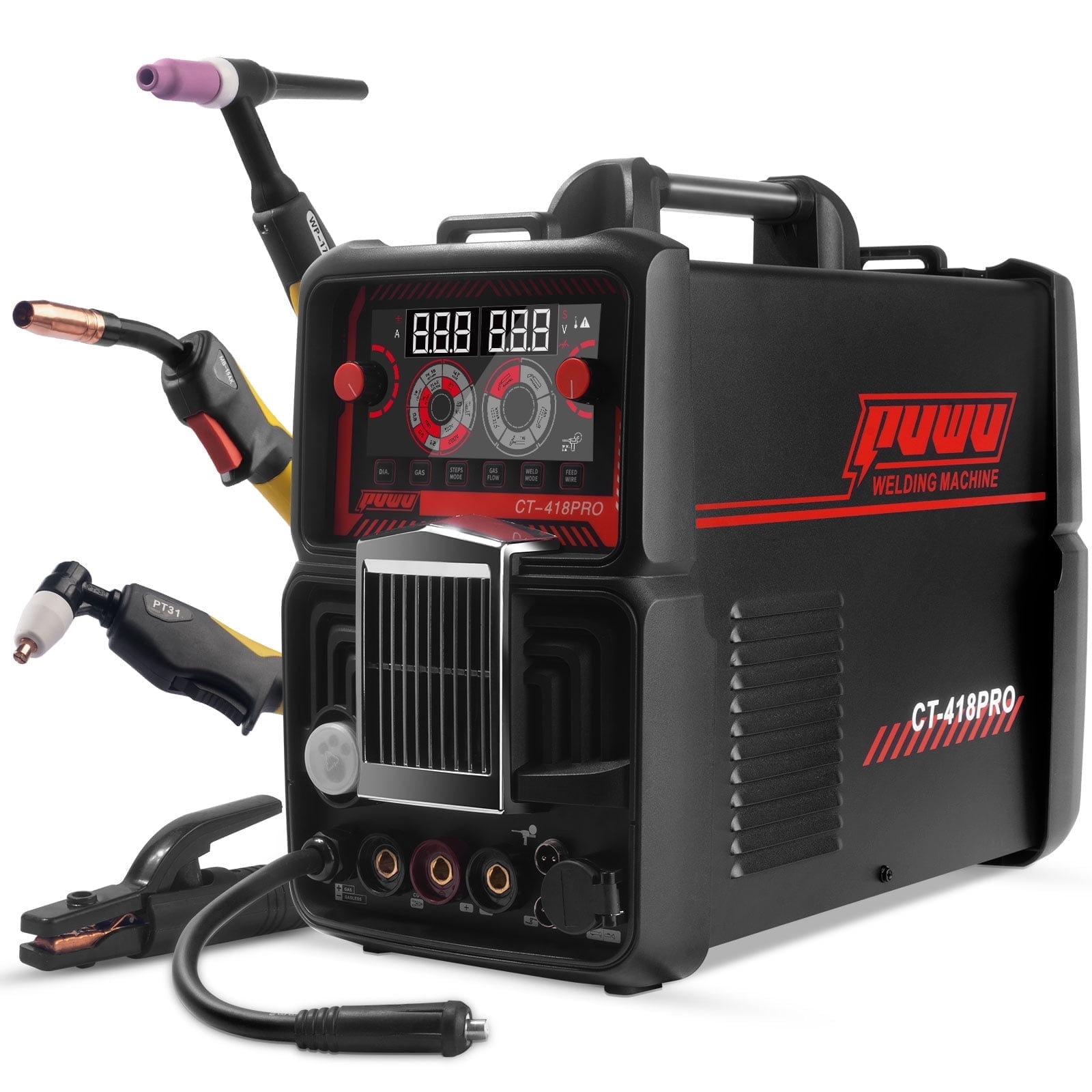 Puwu 200A 5-in-1 Plasma Cutter, 110V/220V MIG Welder with IGBT & LED ...