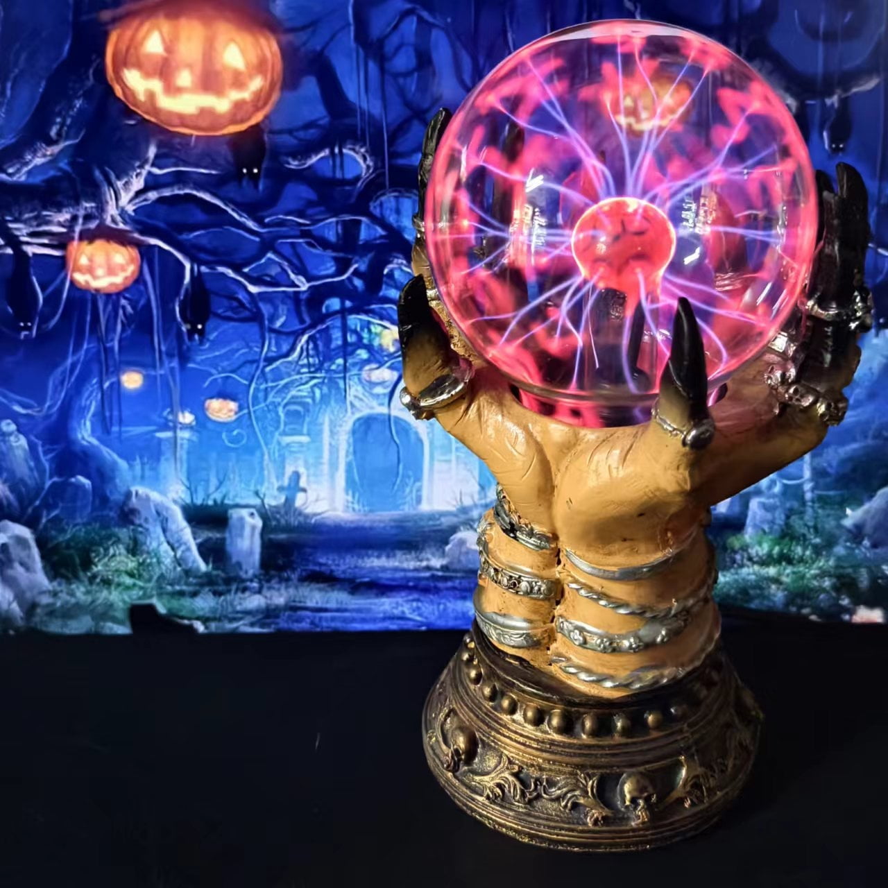 Plasma crystal ball with wizard hand, celestial crystal ball flash ...