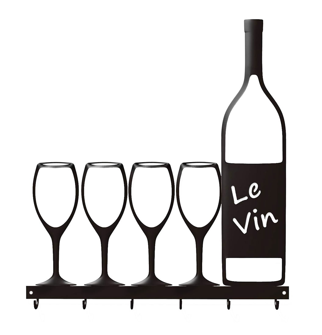 Plastec Metal Wine Glass and Bottle 6 Hook Wall Rack Key Holder Towel ...