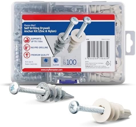 Plaster Bite Self-Drilling Drywall Anchor Kit Includes 50 Nylon & 50 ...