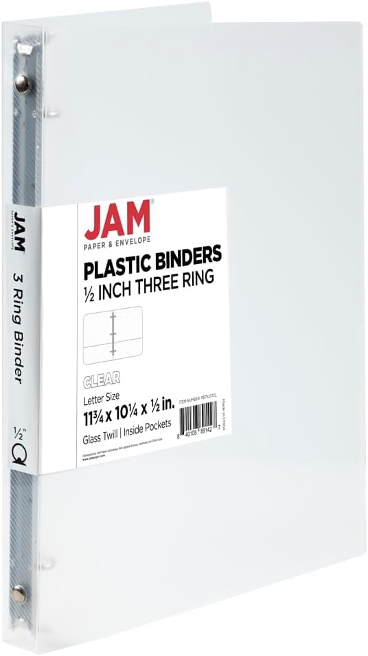 Plastic 0.5 inch Binder - Clear 3 Ring Binder - Sold Individually ...