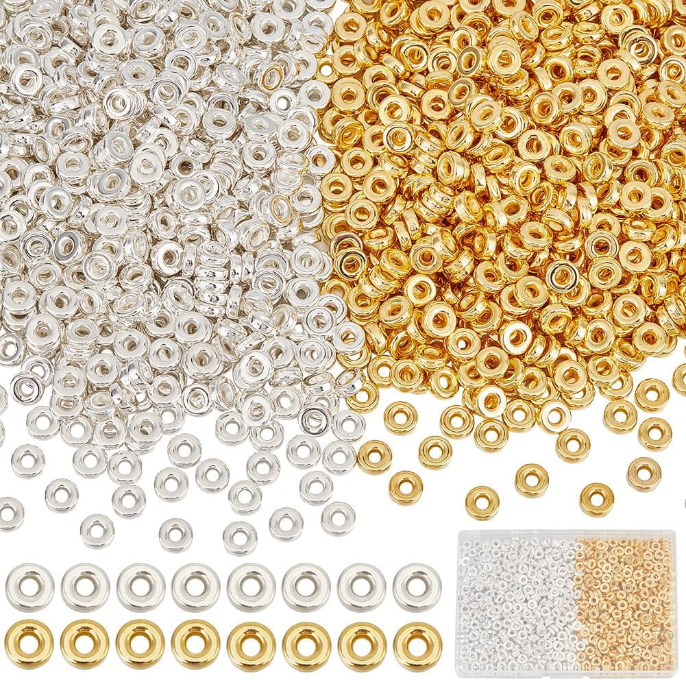 Plastic 1 Box 1500Pcs 6mm Flat Round Silver Spacer Beads Gold Disc ...