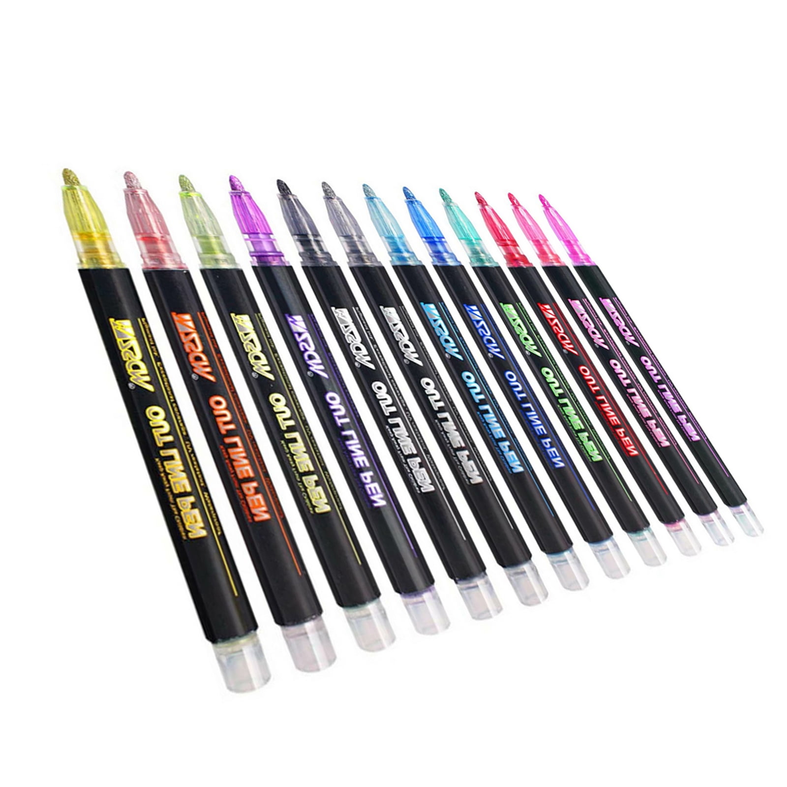 Plastic 12 Colors Double-Line Outline Metallic Marker Pen Double Line ...