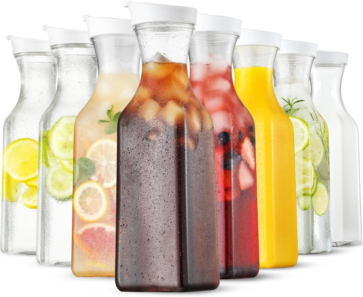 Plastic 2/4/6/8 Pack Large 50 Ounce Water Bottles with Flip Top, Square ...