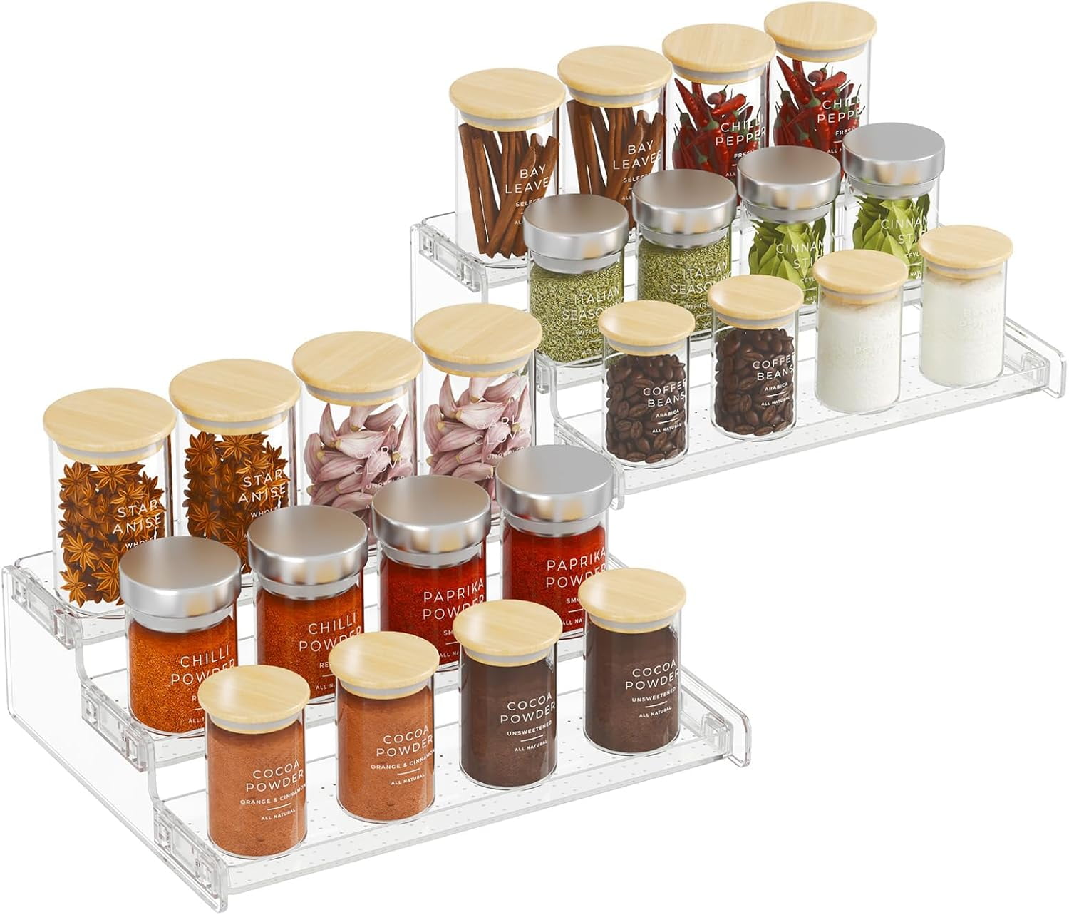 Plastic 2 Pack 3-Tier Spice Rack, Clear Spice Organization for Cabinet ...