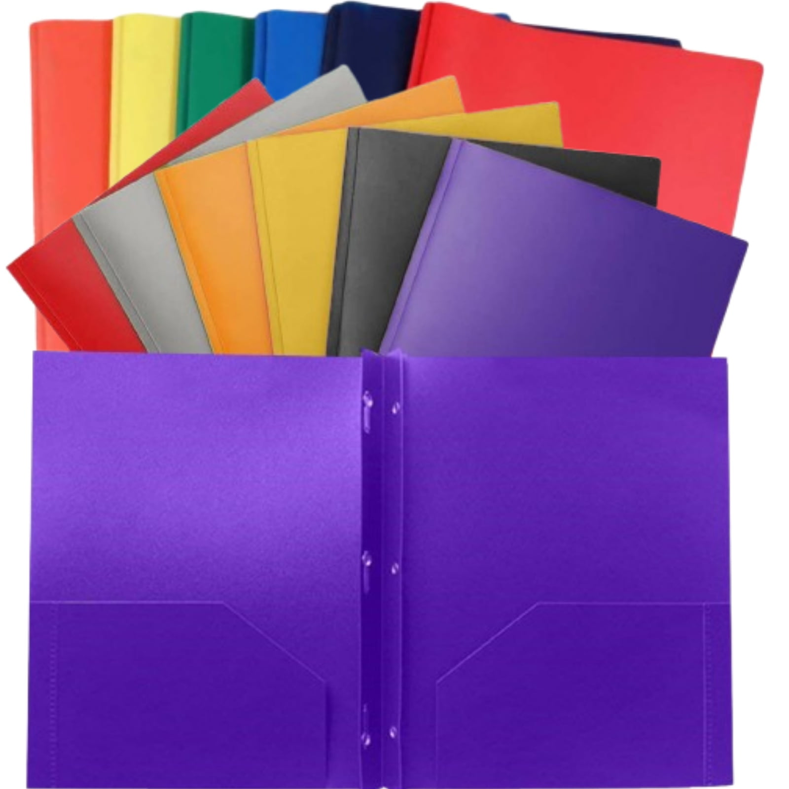 Plastic 2 Pocket Folder with Prongs and Clear Front Pocket - 12 Pack, 3 ...