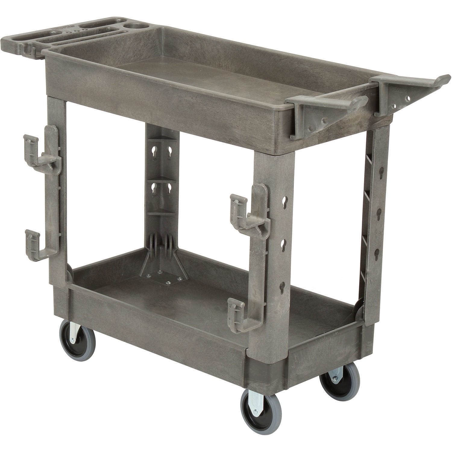 Plastic 2 Shelf Service Cart with Ladder Holder and Utility Hooks, 38"L ...