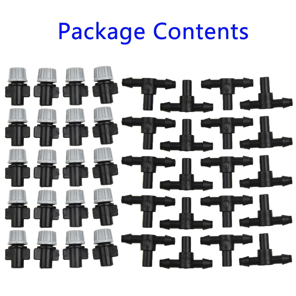 Plastic 20X Sprinkler Heads Nozzle + Tee joints for Misting Watering ...