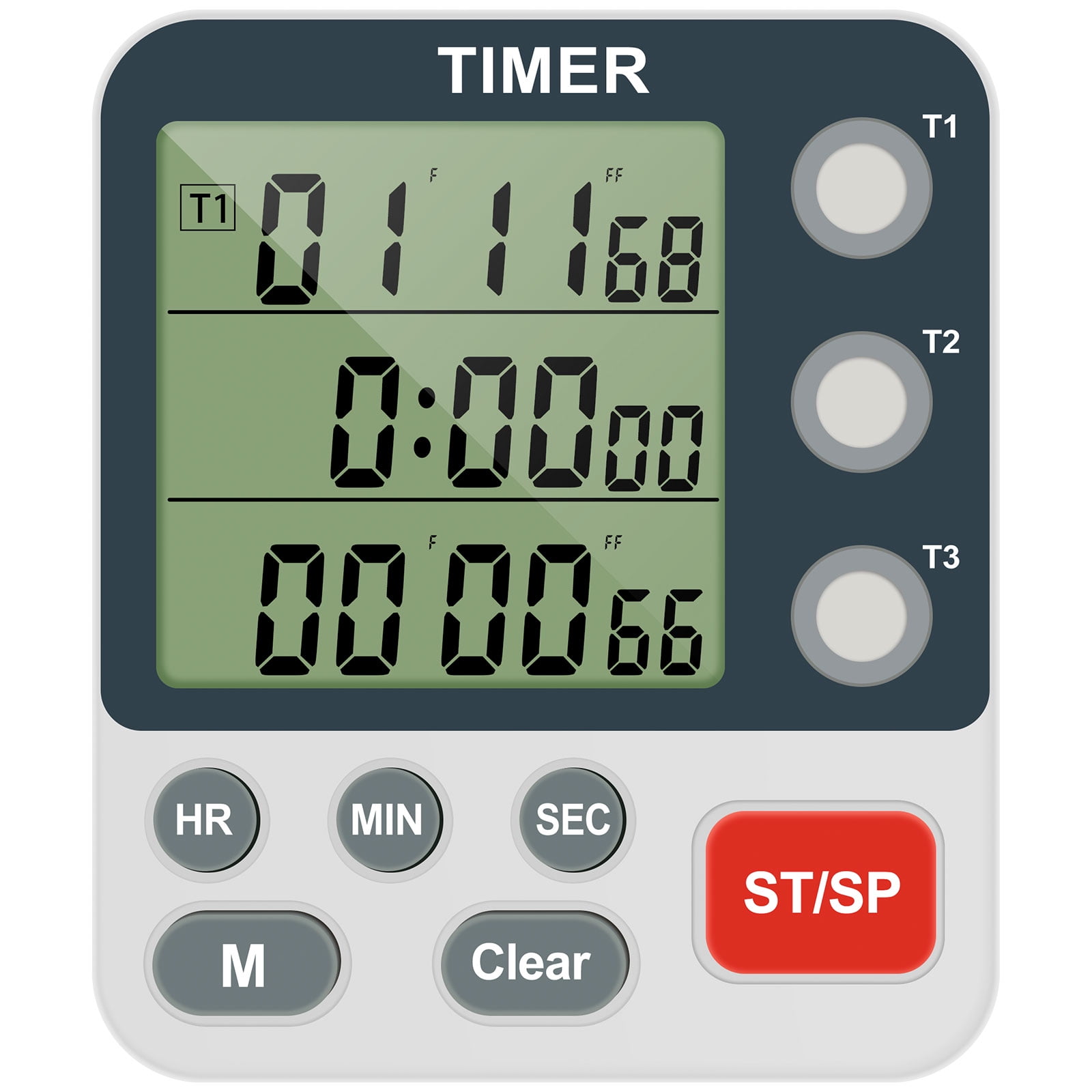 Plastic 3 Channel Kitchen Timer With Loud Alarm Magnetic Back Large ...