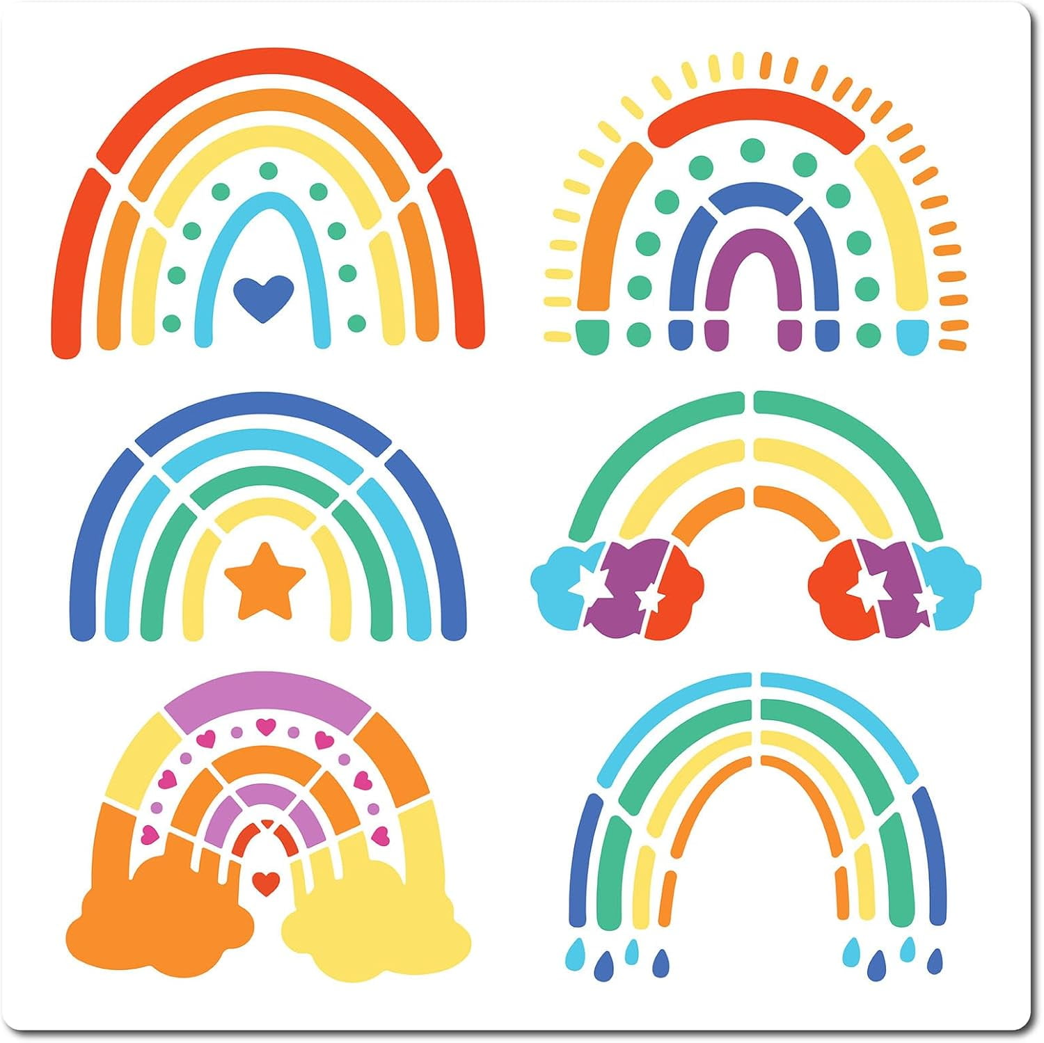 Plastic 30x30cm Rainbow Stencil 6 styles Rainbow Cloud Template Raindrops Sun Star Pattern ...