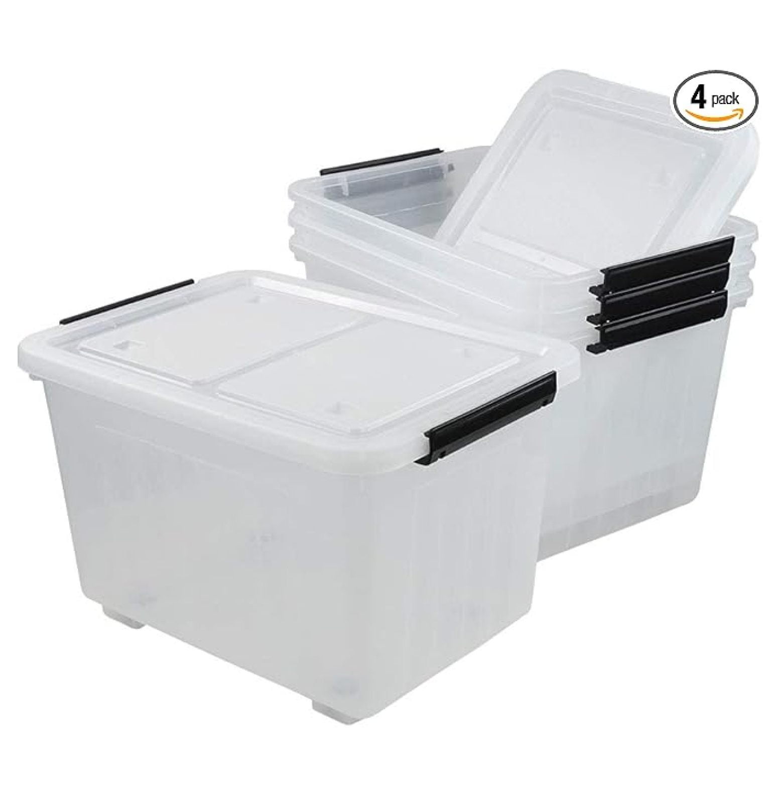 Plastic 35 Quart, 4 Pack - Latching Storage Boxes with Wheels ...