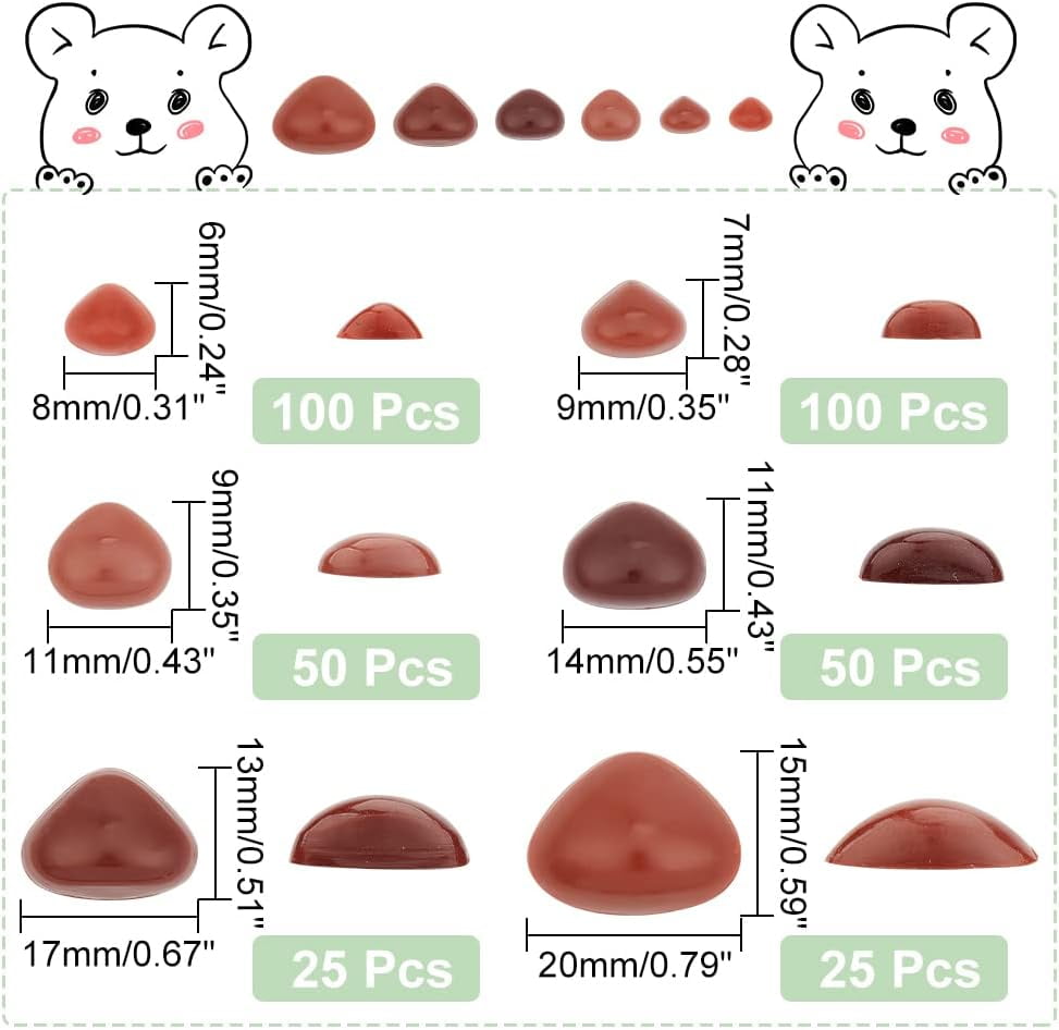 Plastic 350Pcs 6Style Plastic Bear Noses Flat Triangle Plastic Craft ...