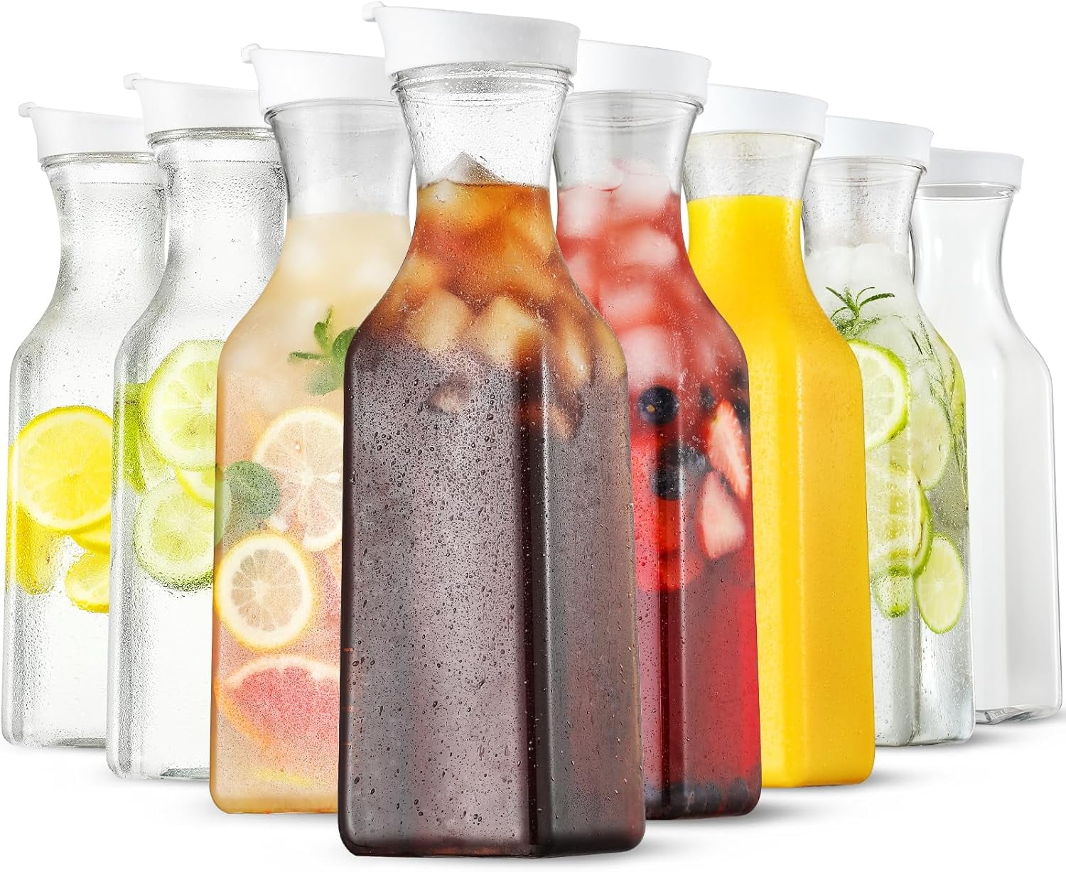 Plastic 4 Pack Large 50 Oz Water Carafe with Flip Top Lid, Square Base ...