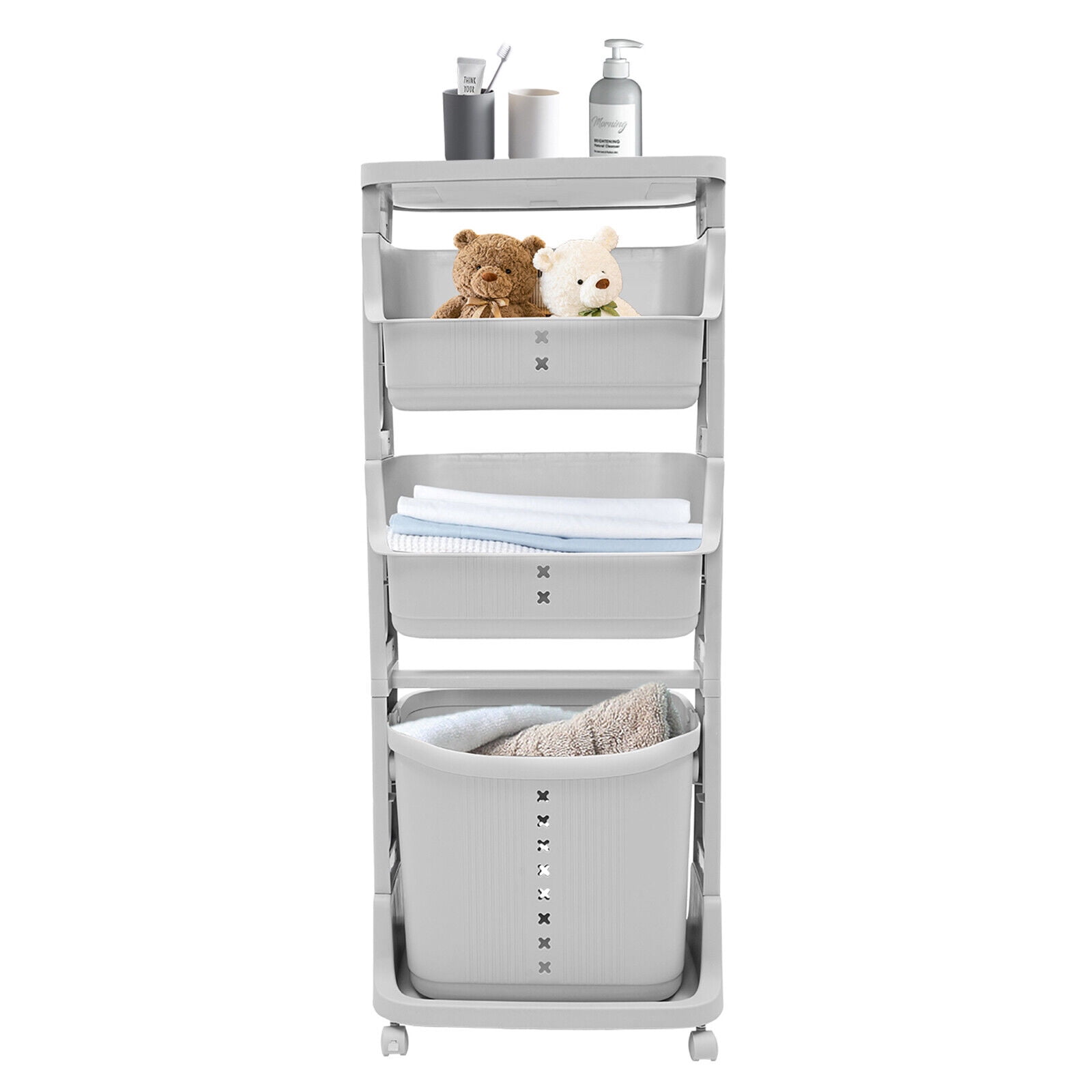 Plastic 4-Tier Laundry Basket Portable Laundry Hamper Basket with 4 ...