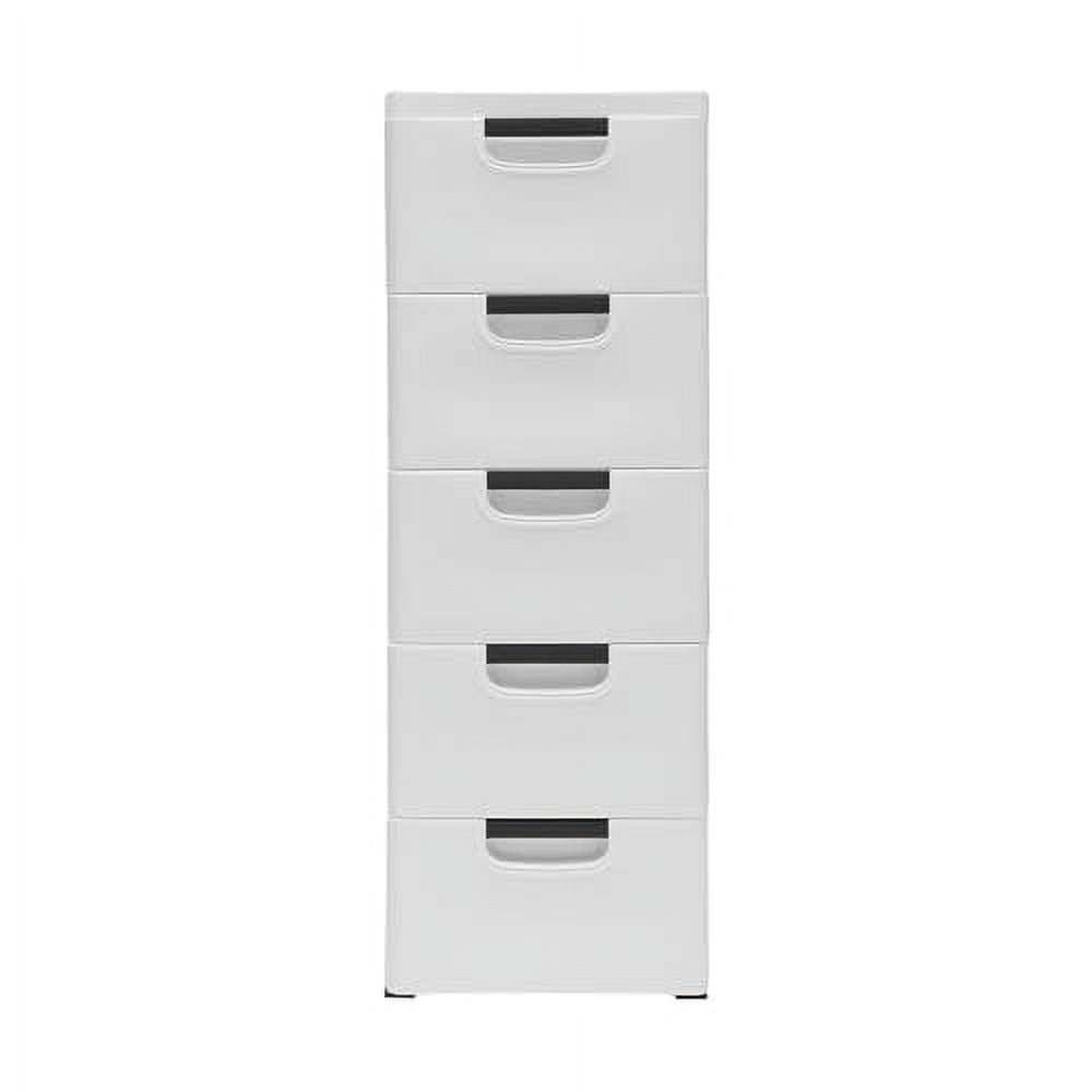 Plastic 5 Drawers Storage Cabinet with Wheels, Stackable Floor Standing ...