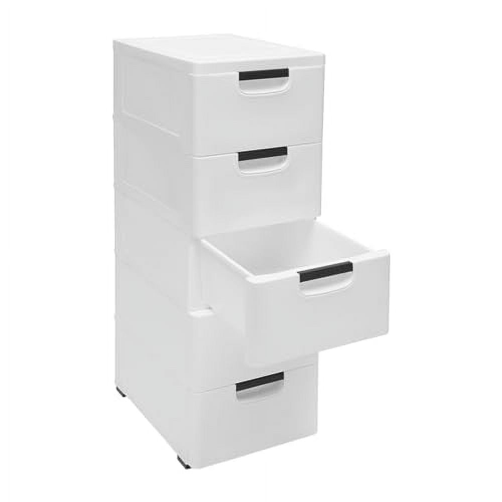 Plastic 5 Drawers Storage Cabinet with Wheels, Stackable Floor Standing ...