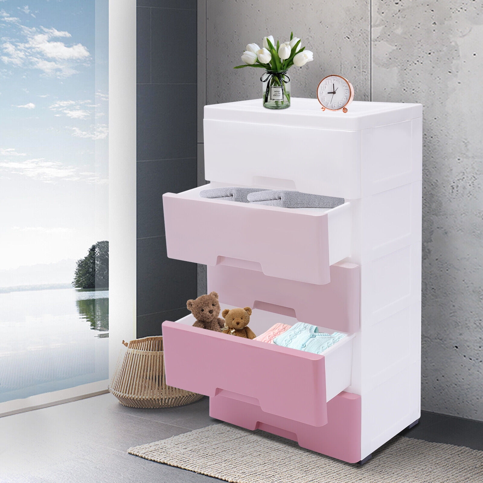 Plastic 5 Drawers Storage Tower Cabinet Dresser Clothes Organizer ...