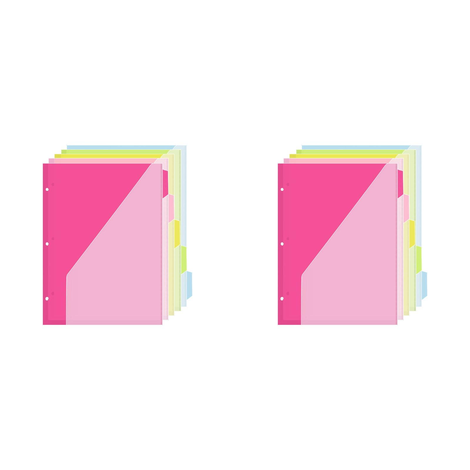 Plastic 5-Tab Binder Dividers with 2 Pockets - 2 Sets, 10PCS Multicolor 2 Pocket Dividers with 3 ...