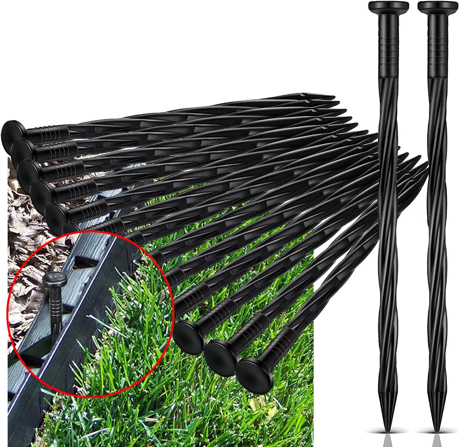 Plastic 50PCS Spiral No Dig Landscape Edging Stakes Garden Anchoring ...
