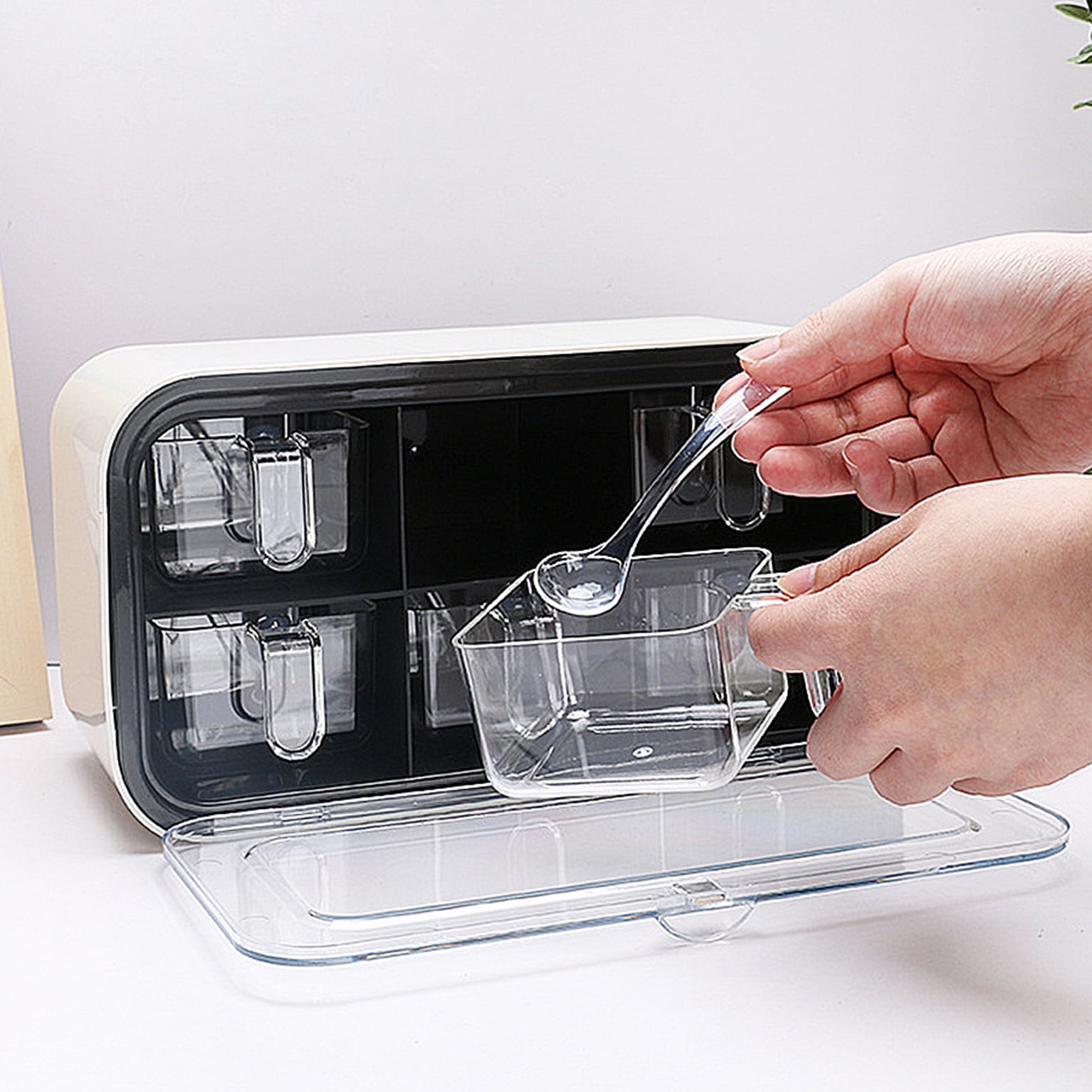 Plastic 6-Grid Seasoning Box with Spoons - Individual Compartment Spice ...