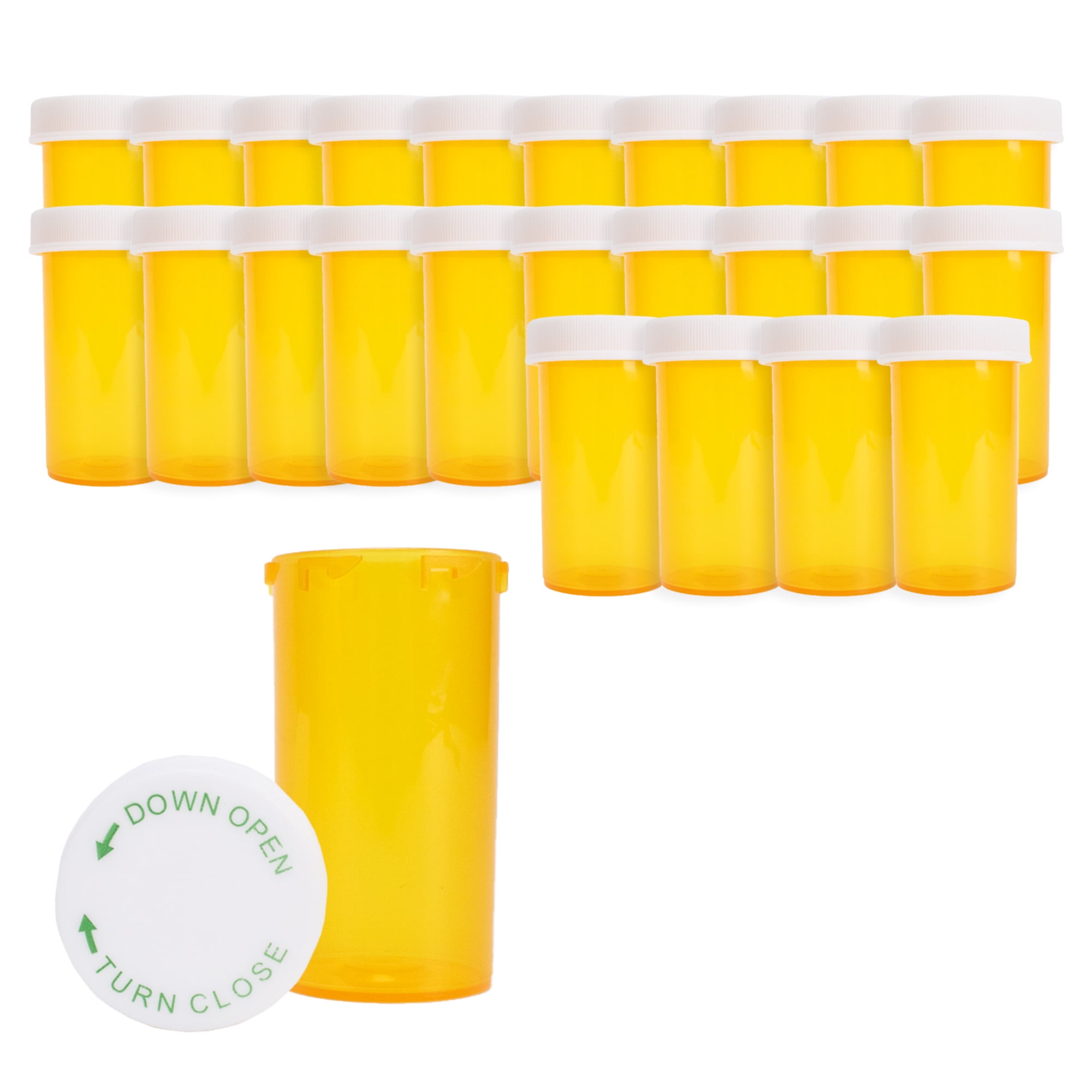Plastic Amber Medicine Pill Bottles, 12 Dram, (25 Pack), Push Down and ...