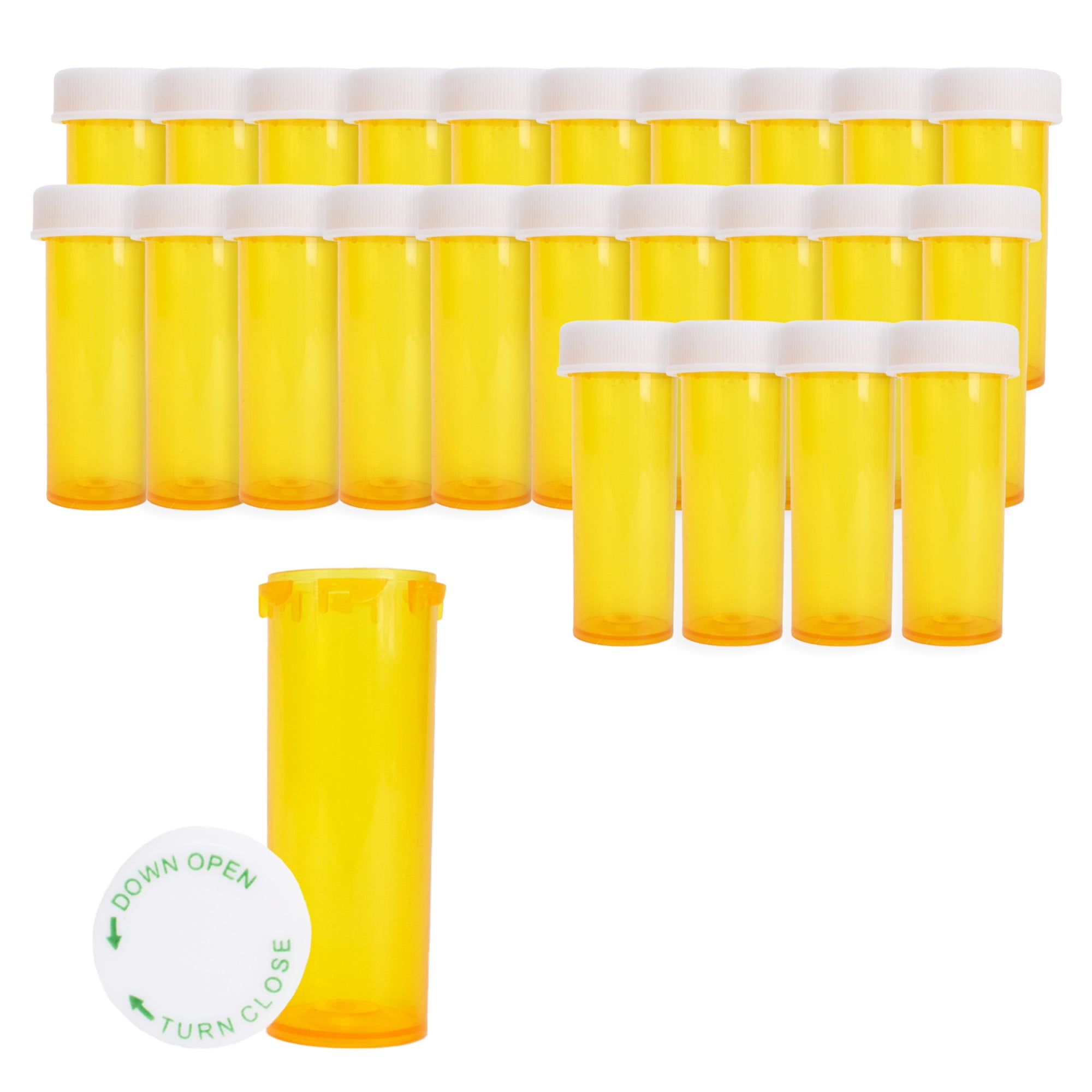Plastic Amber Medicine Pill Bottles, 6 Dram, (25 Pack), Push Down and ...