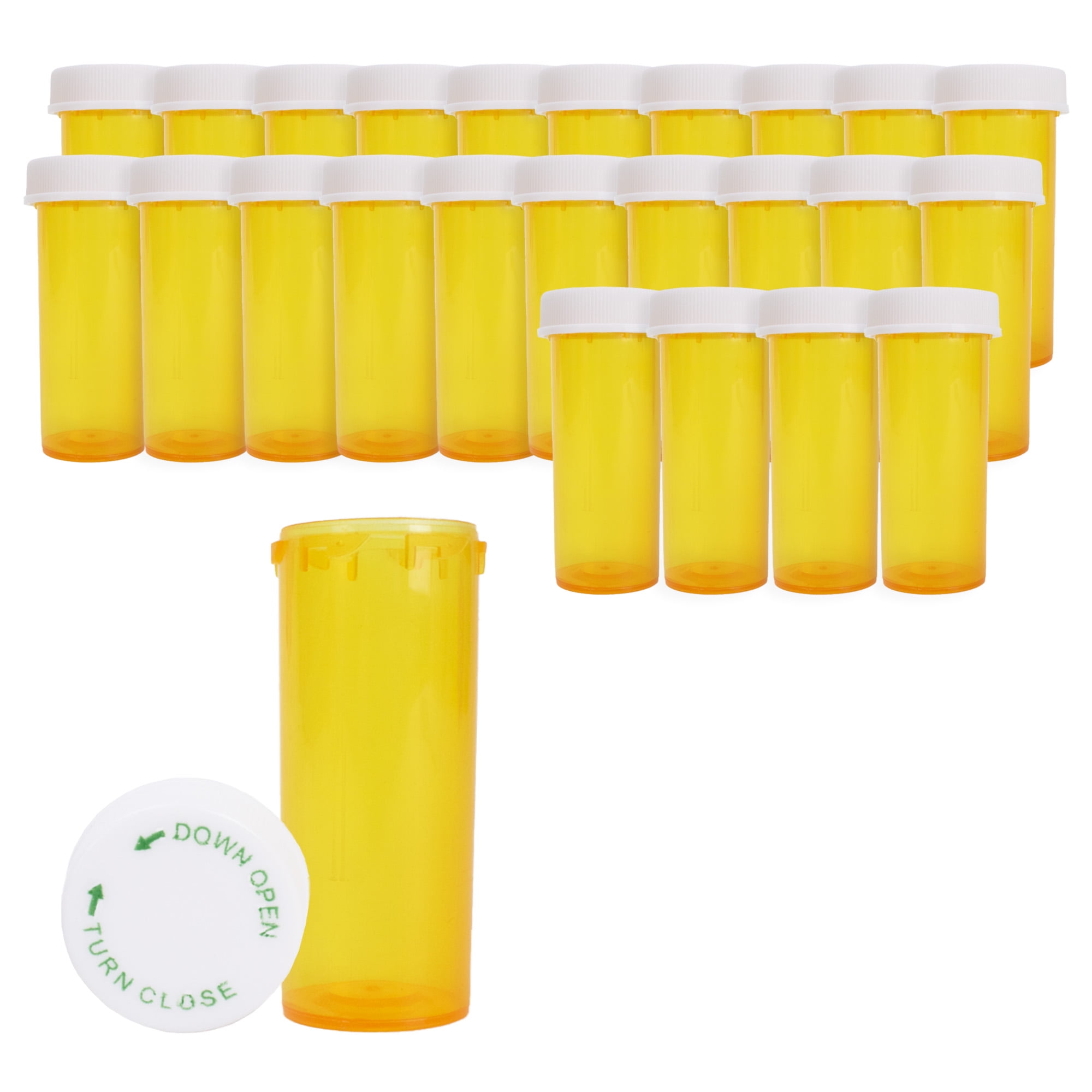 Plastic Amber Medicine Pill Bottles, 8 Dram, (25 Pack), Push Down and ...
