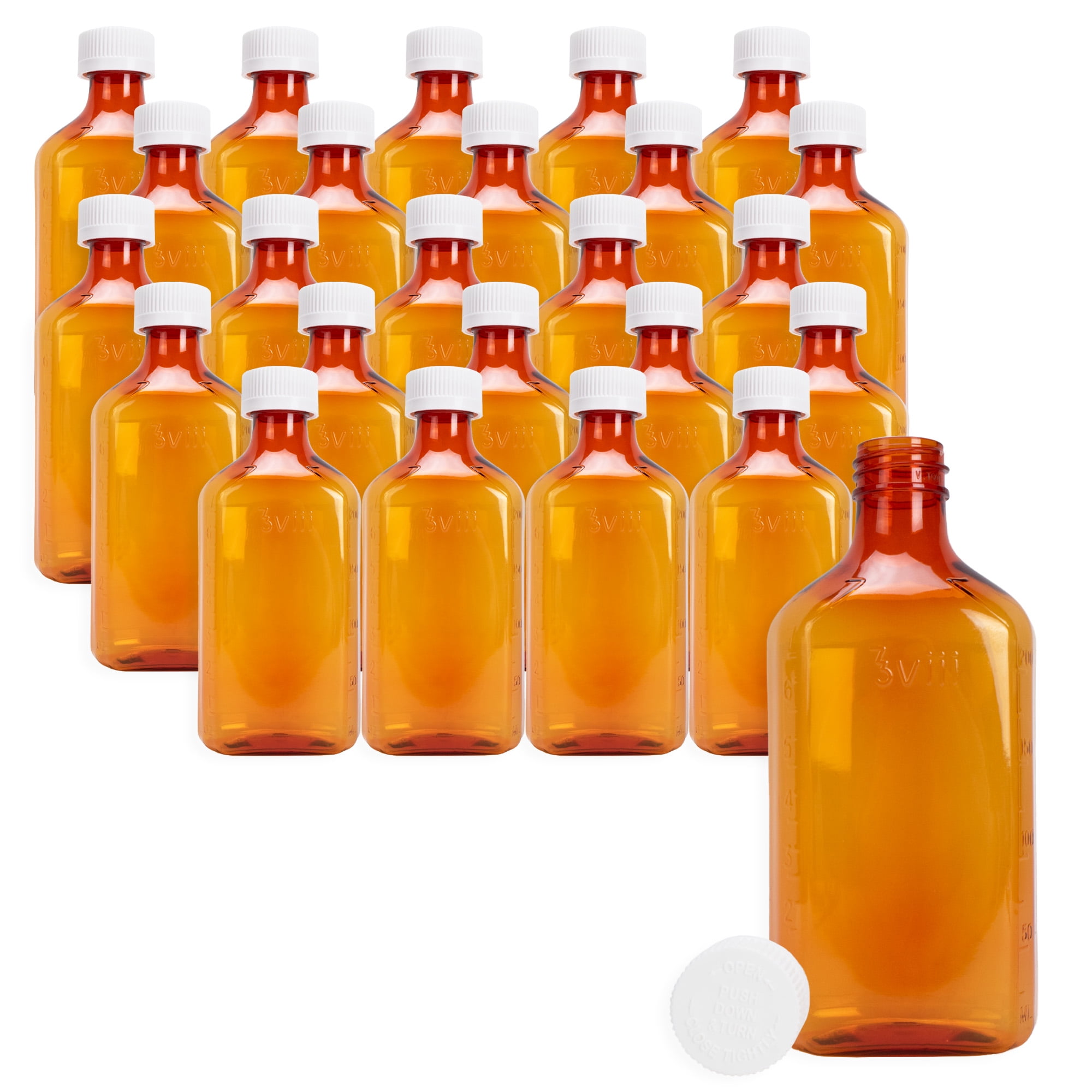 Plastic Amber Oval Medicine Bottles, Liquid 8oz, Child Resistant Cap ...