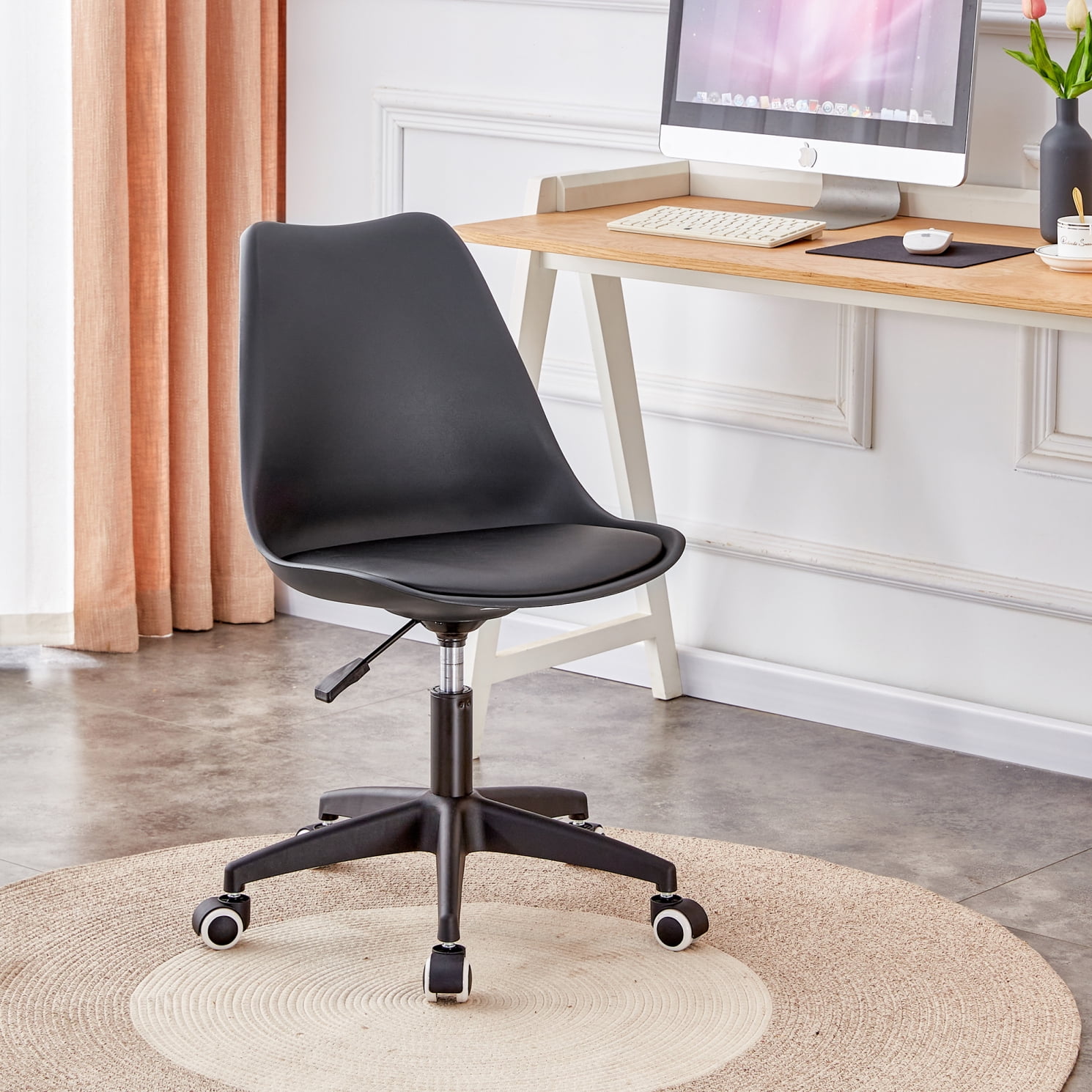 Plastic Armless Swivel Computer Chair, Home Office Desk Chairs with ...
