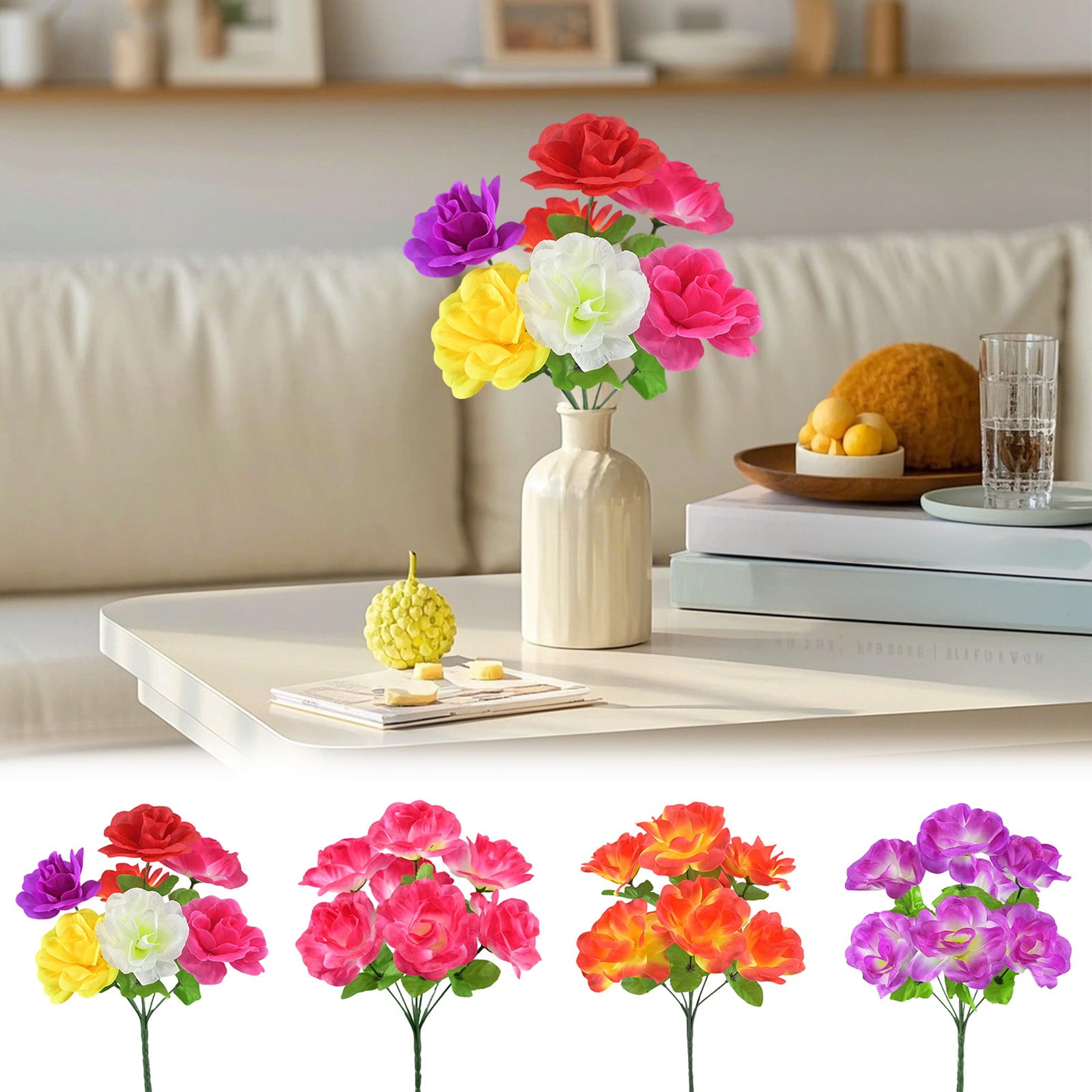 Plastic Artificial Plants 13.4" High Realistic Simulated Flower Bouquet ...