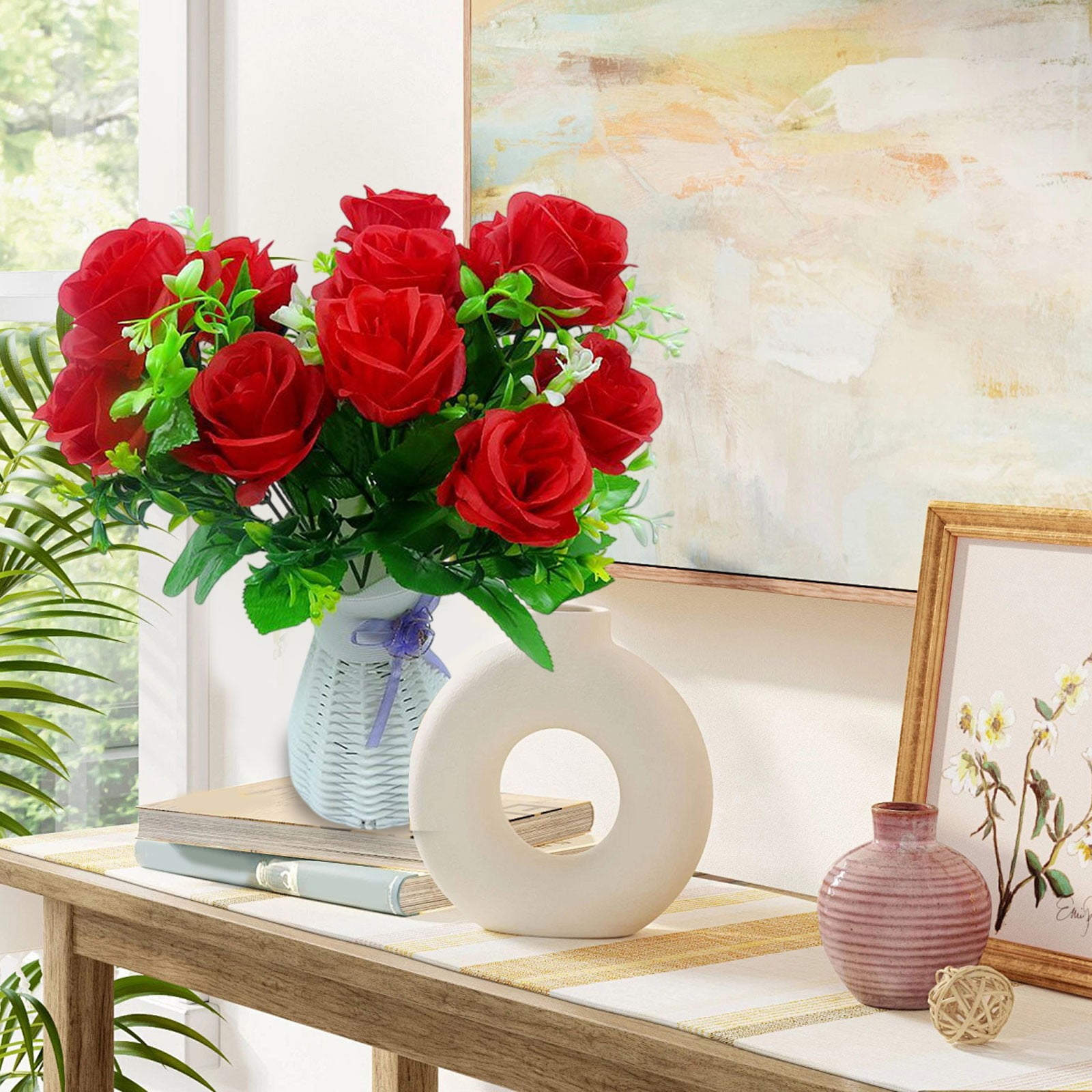 Plastic Artificial Rose Bouquet for Mother's Day, Realistic Silk Flower ...
