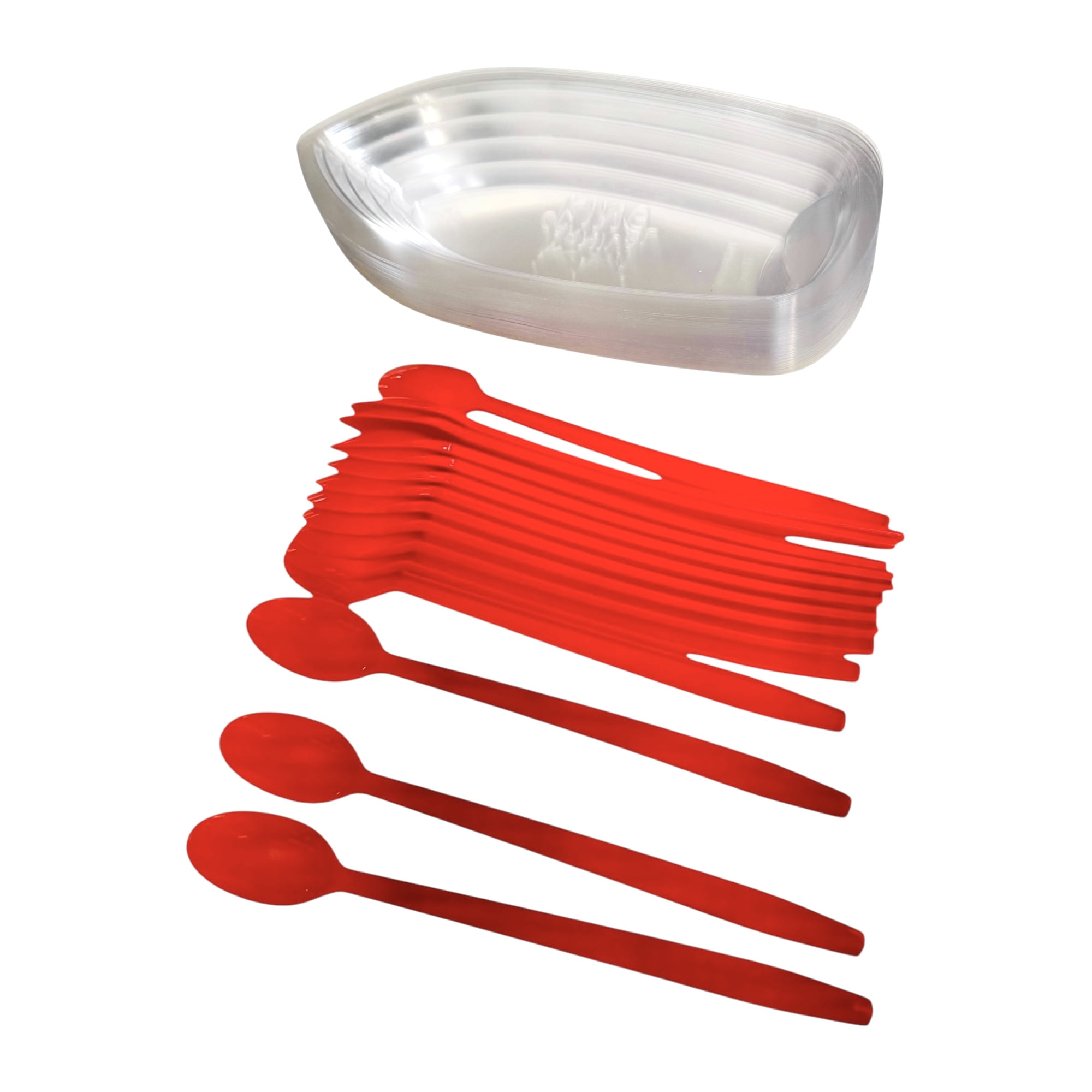 Plastic Banana Boats with Red Long Spoons, 50 Pack Combo, Clear Plastic ...