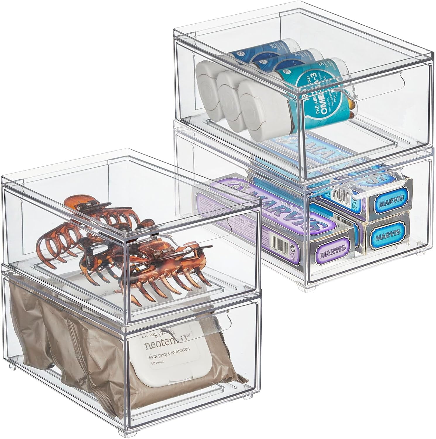 Plastic Bathroom Organizer Bin w/Pull Out Drawer - Slim Stackable ...