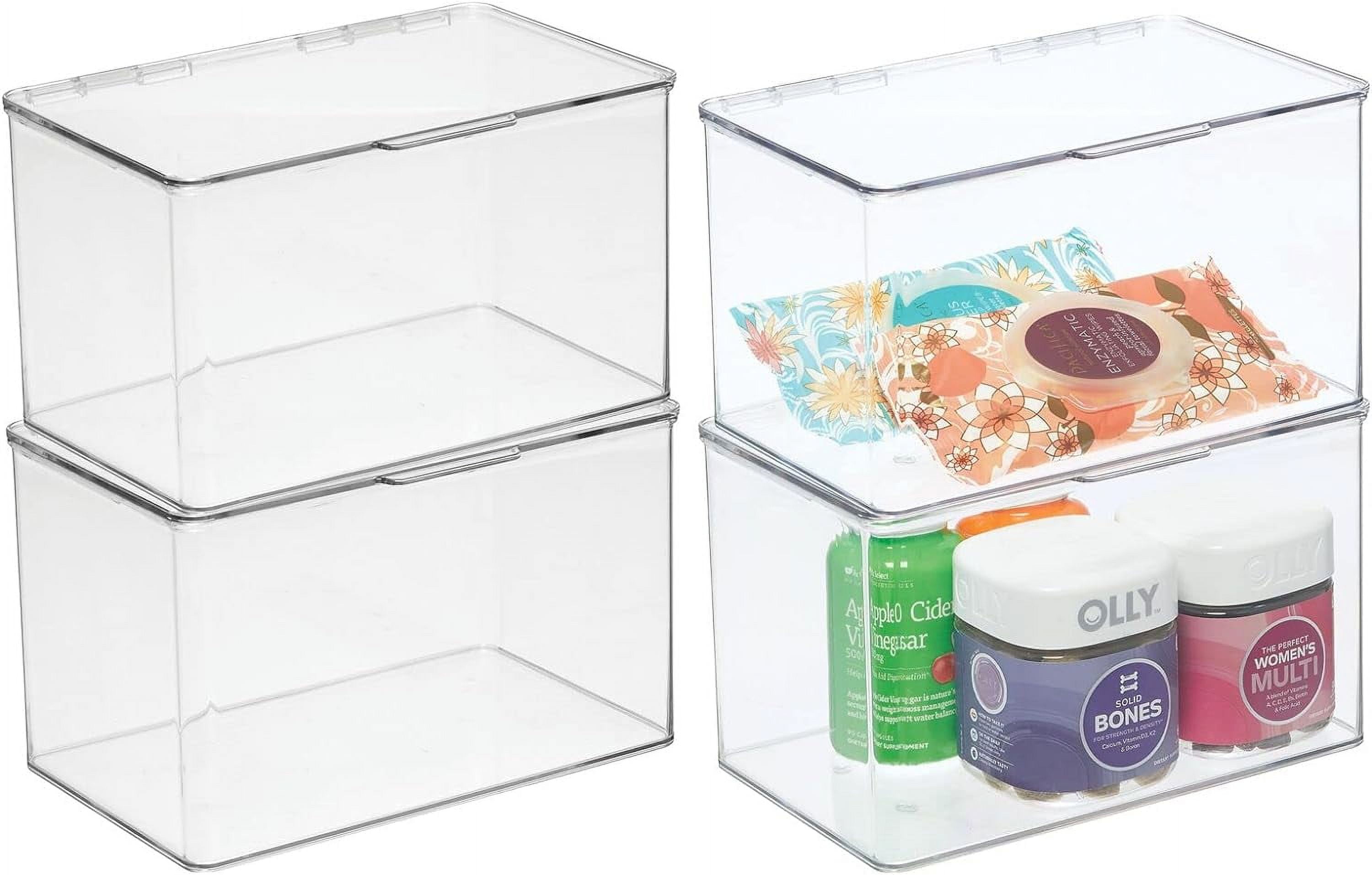 Plastic Bathroom Stackable Storage Box with Attached Hinged Lid - Holds ...