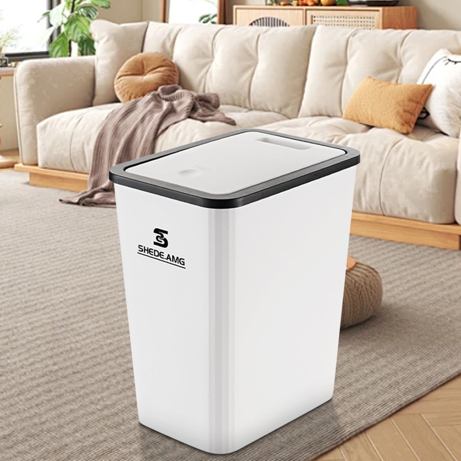 Plastic Bathroom Waste Basket Small Footprint Canister Automatic Popup ...