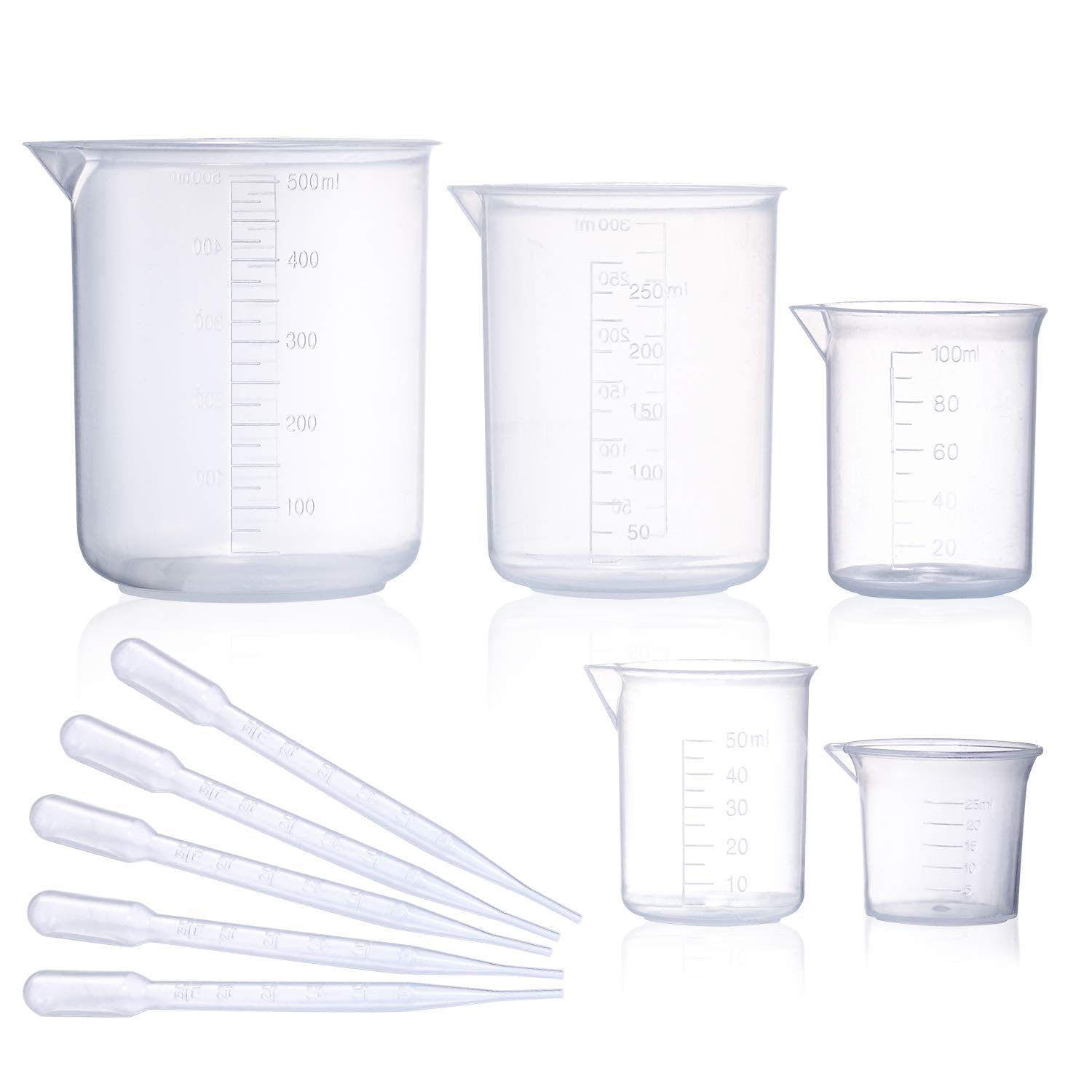 Plastic Beaker Set, 5 Sizes Low Form Measuring Graduated Griffin Polypropylene Beakers in 500 ml ...