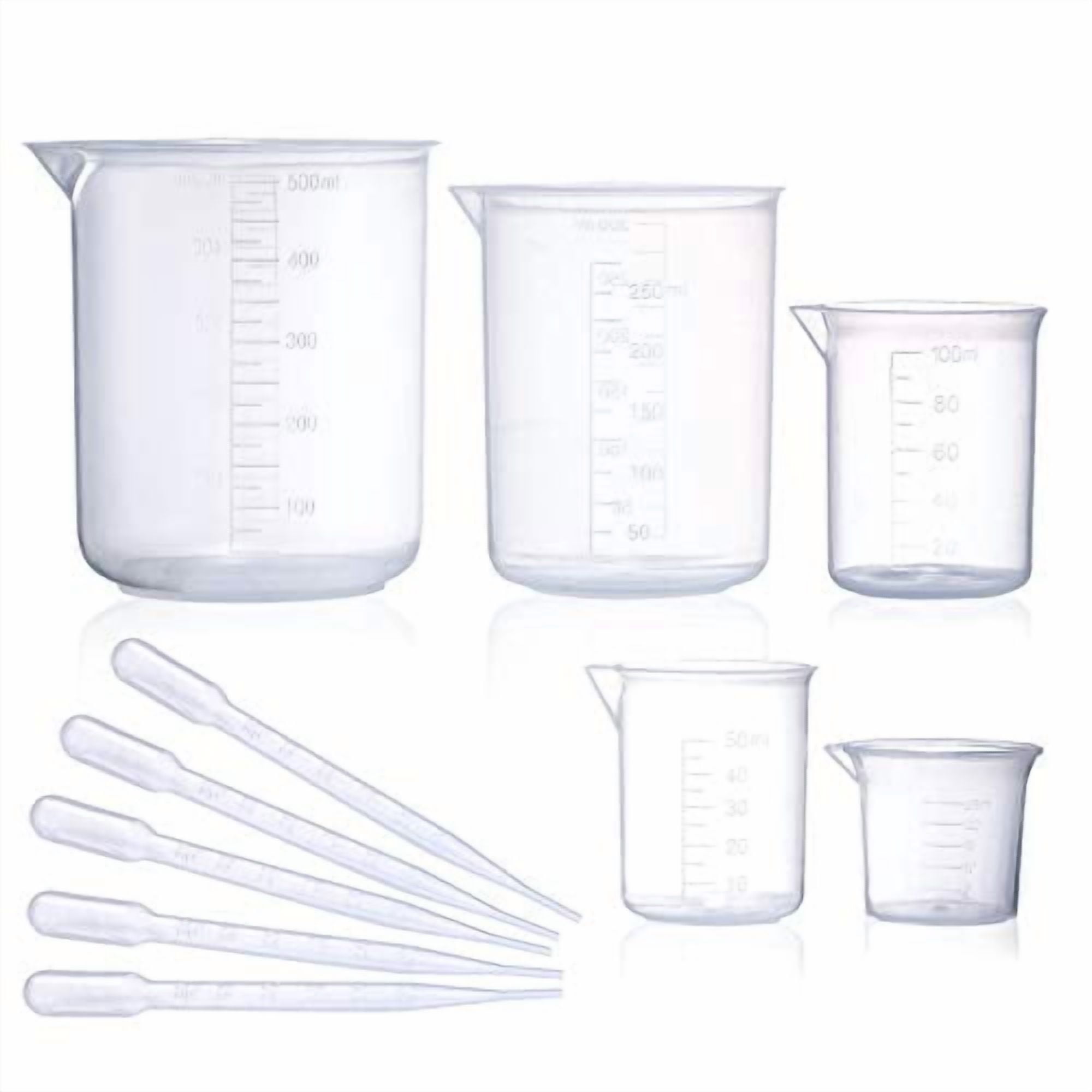 Plastic Beaker Set, 5 Sizes Low Form Measuring Graduated Griffin ...